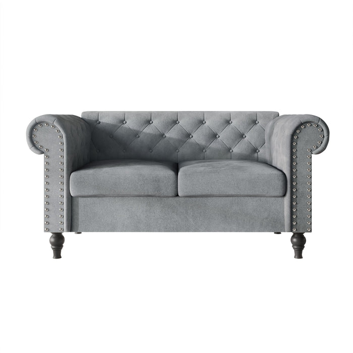 Home Design Kelso Velvet Rolled Arm Loveseat with Deep Button Tufting ...