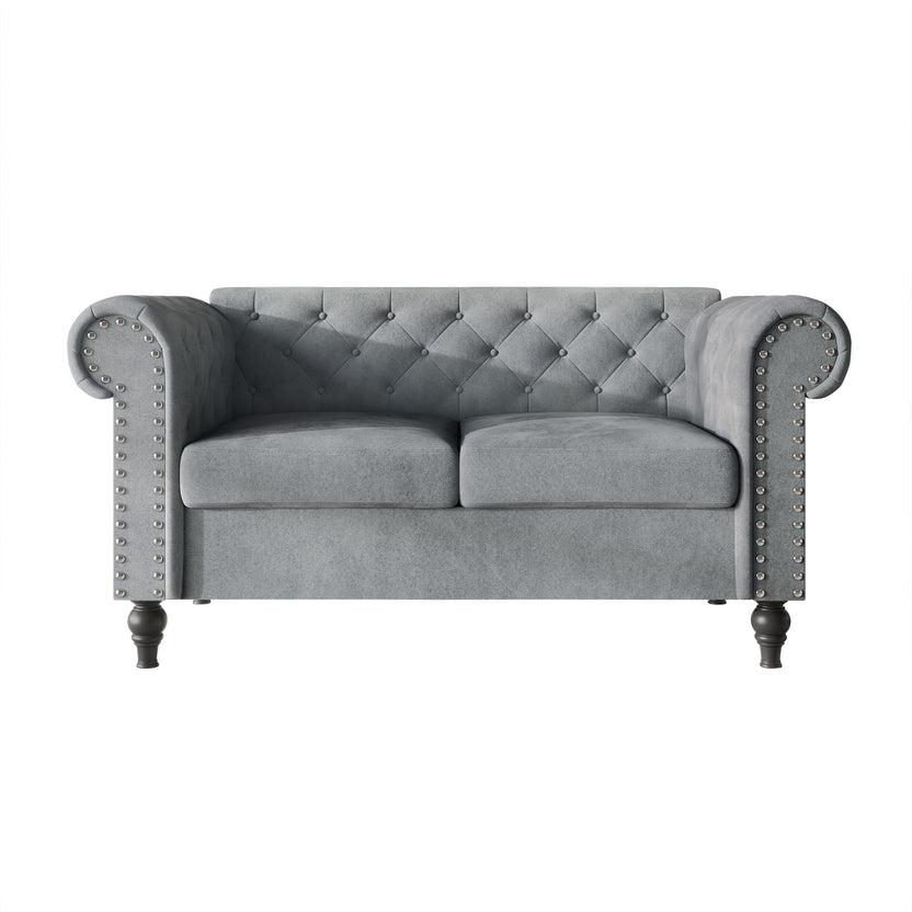 Home Design Kelso Velvet Rolled Arm Loveseat with Deep Button Tufting ...