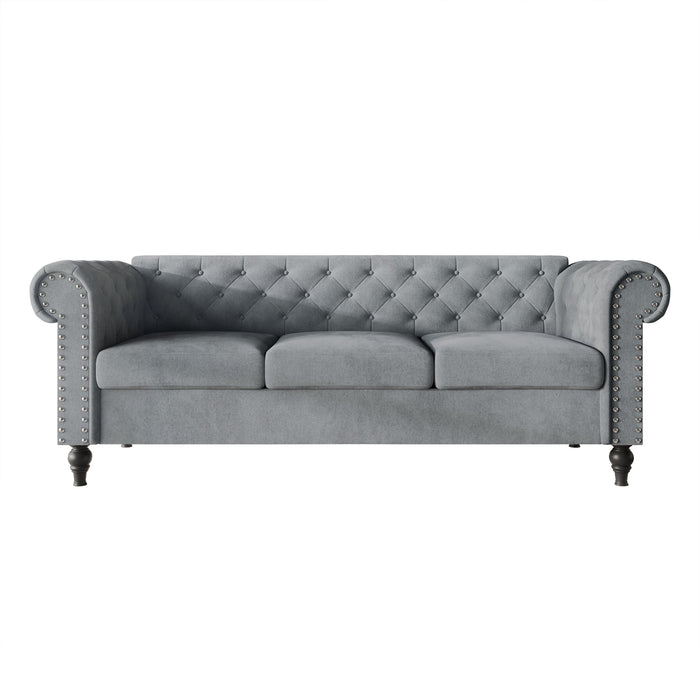 Home Design Kelso Velvet Rolled Arm Sofa with Deep Button Tufting, Nai ...