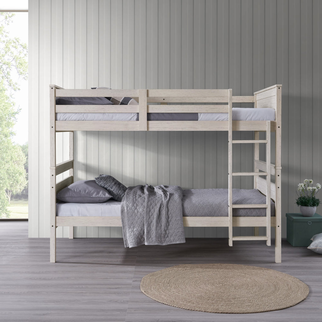 Exeter Twin Over Twin Solid Wood Bunk Bed Frame with Guardrails and La ...