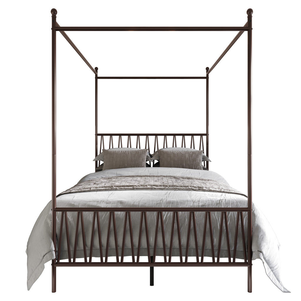 Dallas Full Metal Canopy Bed Frame with Zigzag Headboard and Under-Bed ...